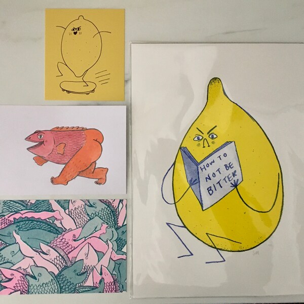 Bitter Lemon Cute Fruit How to Not Be Bitter A4 Risograph Print - Etsy