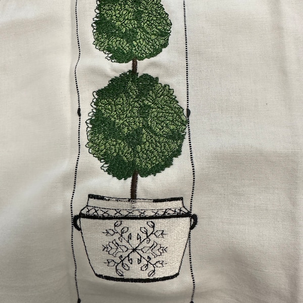 Chinoiserie Embroidery - Double Topiary Tree - Hamptons Pot Plant ...