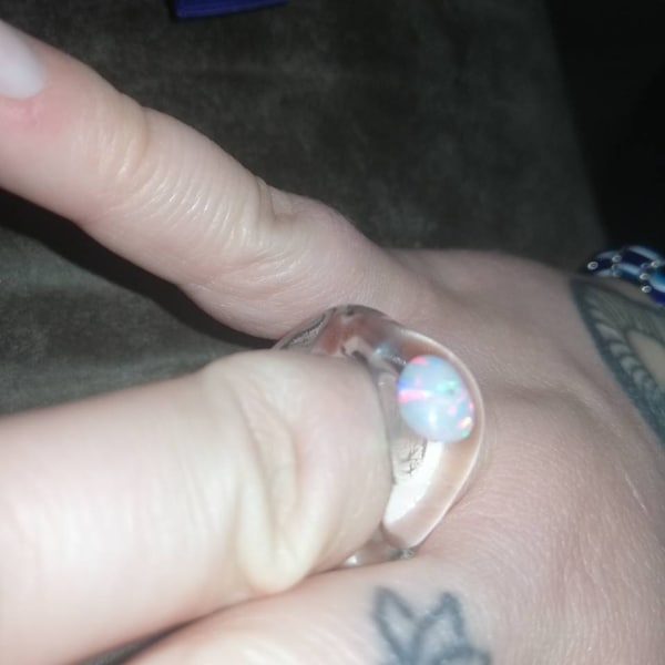 Clear Glass Ring With Opal Marble Set Down in Band a Bit Pyrex ZU Glass ...