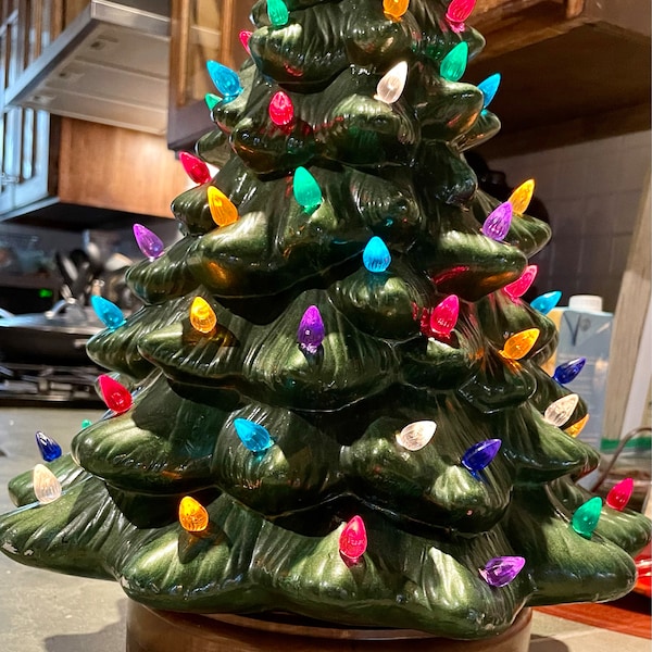 Wood Ceramic Christmas Tree Base With Light - Etsy