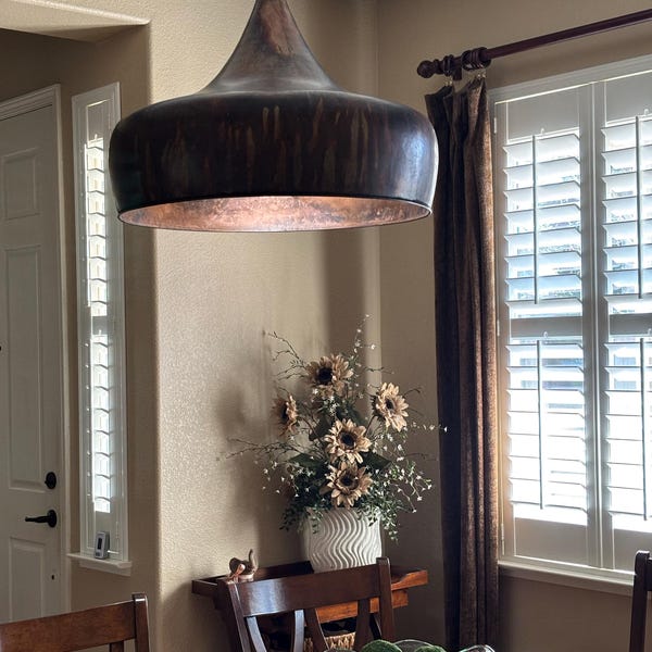 Solid Copper Dome Pendant Light - Oxidized Copper Ceiling Light Fixture ...