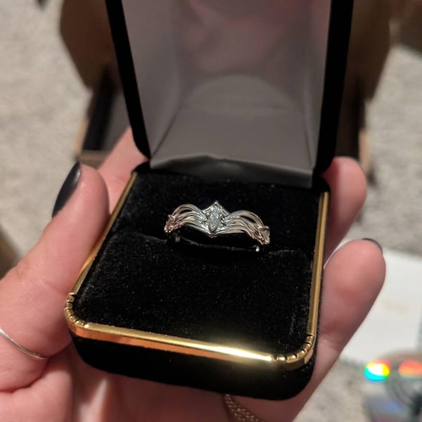 Custom Elven Moon Engagement Ring, Marquise Cut Lab Diamond Ring for ...