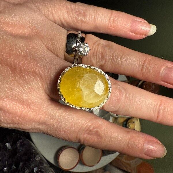 Incredible Huge Blue Amber, Natural Baltic Amber Ring, Unique Amber ...
