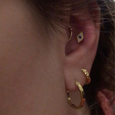 Cz Pave Evil Eye Daith Earring Threadless Pushback Mini - Etsy