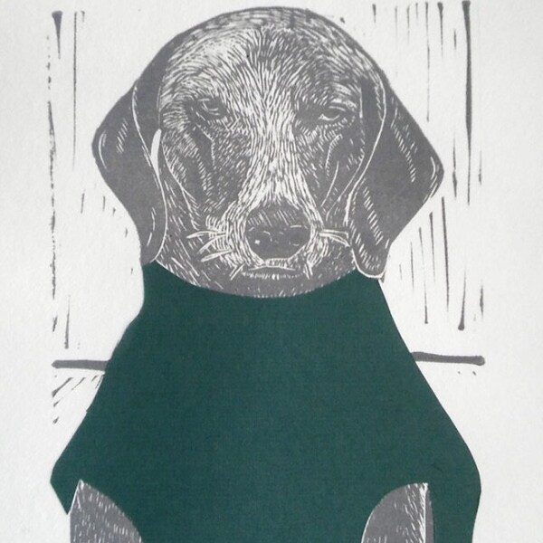 Custom Hand Carved Linocut Print Dog Portrait - Etsy
