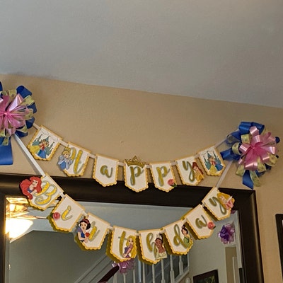 Happy Birthday Banner Disney Princesses Theme Party Princess Birthday ...