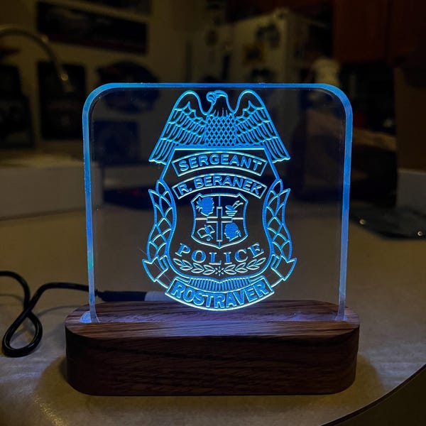 LAPD Badge Acrylic Lighted Plaque. Police Badge, Personalized Los ...
