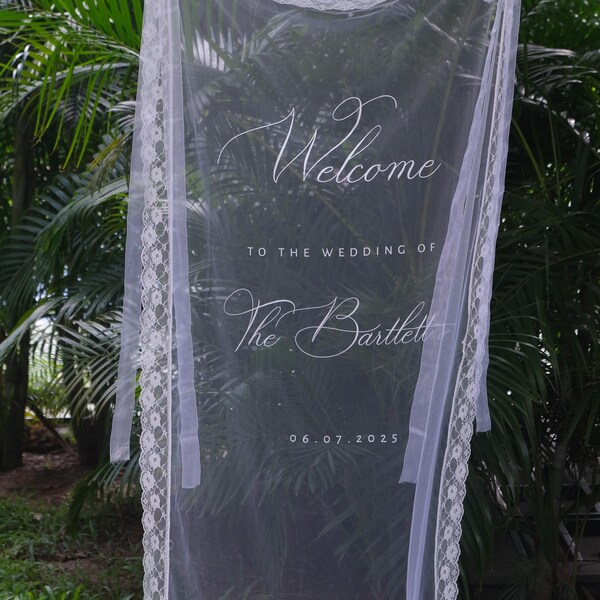 Welcome Fabric Sign, Sheer Sign, Fabric Sign, Wedding Veil, Fabric Sign ...