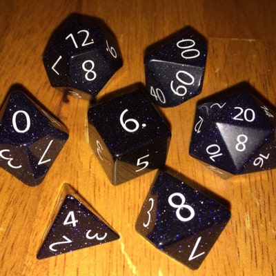 ENGRAVED Blue Sandstone Gemstone Polyhedral Dice Set: Hand Carved With ...
