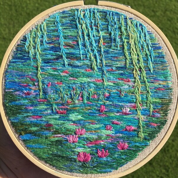 Thread Painting Inspired by Claude Monet. Hand Embroidery. Pastoral ...