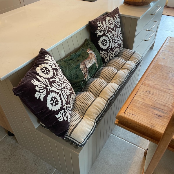 Linen Bench Cushion With Ties - Striped Window Seat - Entryway Pillow ...