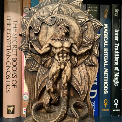 Abraxas, Goetia, Wooden Statue, Goetic, Satanic, Wood Sculpture Abrasax ...