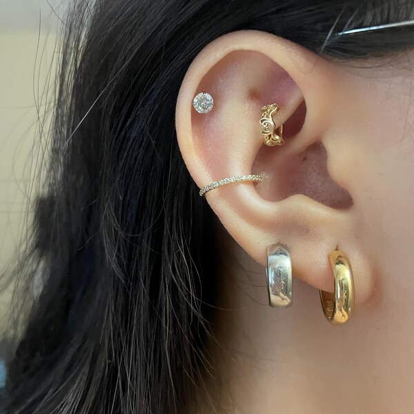 14k Solid Gold Spike Cone Rook Piercing Eyebrow Piercing Belly Button ...