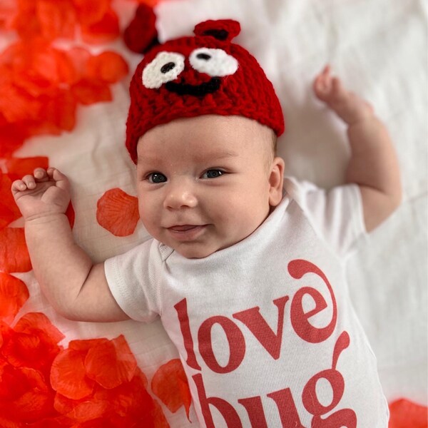 Love Bug Beanie, NB Love Bug, Red Hearts, February Baby, 3-6 Valentine ...