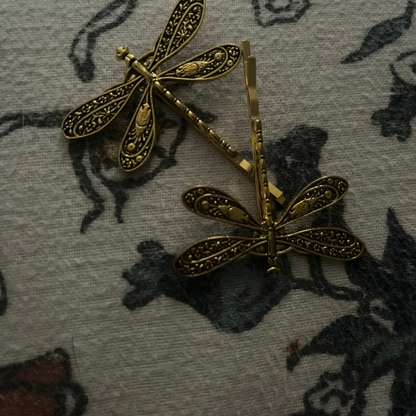 Gold Dragonfly Bobby Pins, Set of Two, Antique Gold, Gold Insect Pin ...