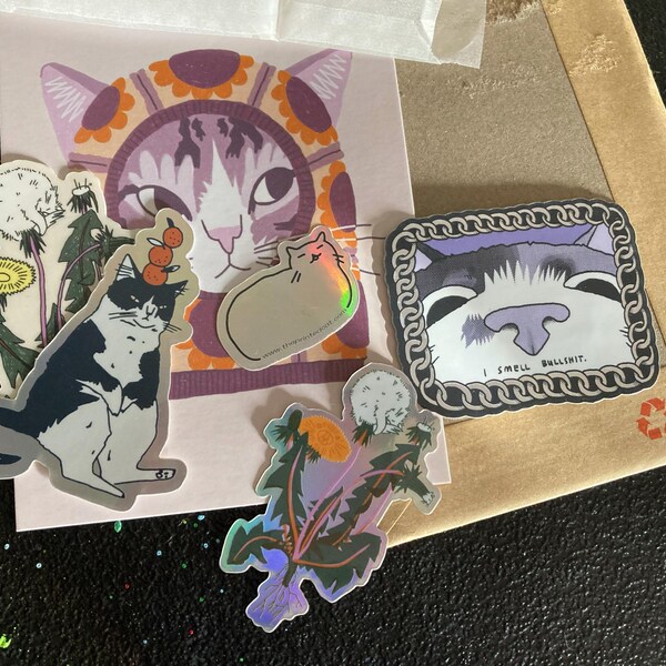 Cat Gallery A2 Risograph Poster | Illustration in Black and Cornflower Blue of a Cat Judging ...