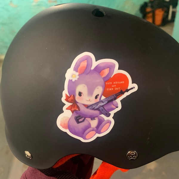 Gun Bunny Sticker | Creepy Cute Badass Rabbit FAFO Art on Waterproof ...