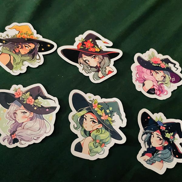 Colorful Witch Sticker, Vivid Colored Witch Sticker, Cute Witch Sticker ...