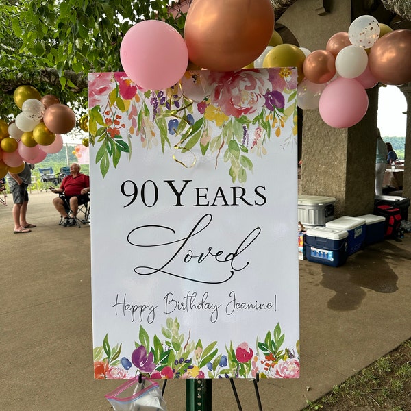 90 Years Loved Sign, Birthday Welcome Sign, 90th Birthday Decor, Custom ...