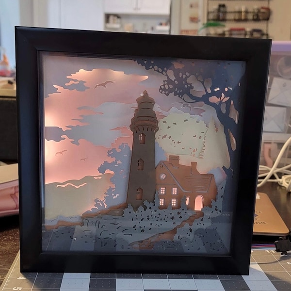 Lighthouse Lightbox Template: Paper Cut Shadow Box (SVG, PDF, PNG) - Etsy