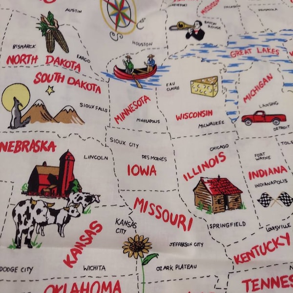 USA States Fabric: by Fabric Traditions, America, Vacation, Landmarks ...