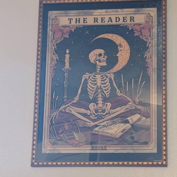 The Reader Tarot Print, Skeleton Reader Tarot Card Wall Art, Book Lover ...