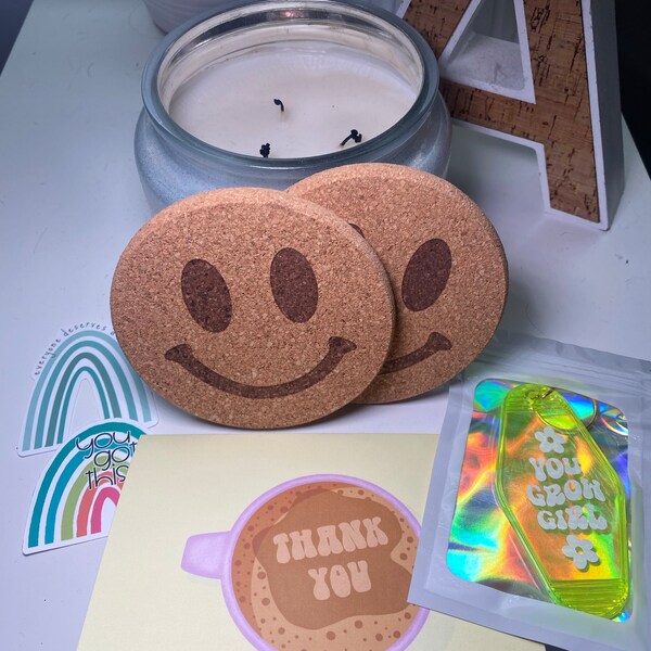 Happy Face Cork Coaster, Cute Coaster for Glass Can Cup, Mugs ...