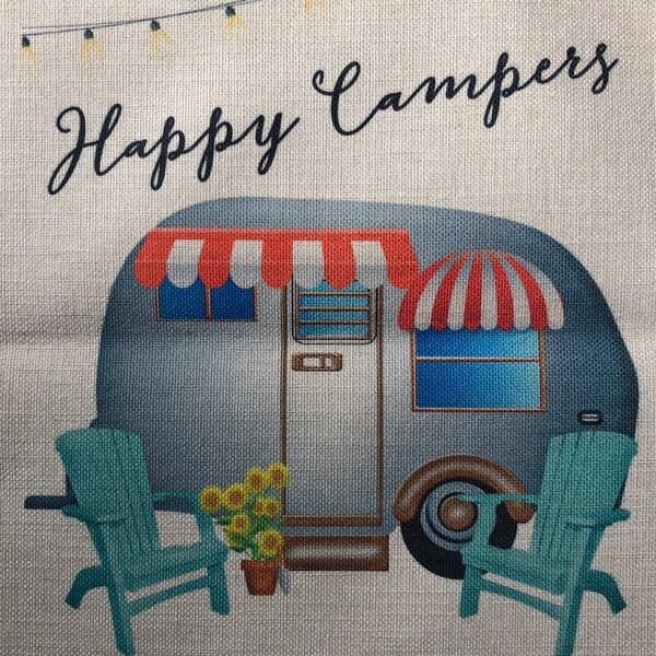 Happy Camper Flag, Burlap Garden Flag, Personalized Flag, Campground ...