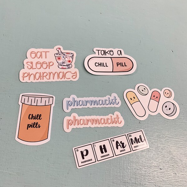 Pharmacist Sticker Pack: Water Bottle & Laptop Decals | Pharmacy Gift ...