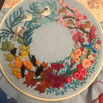 Four Seasons of Birds Hand Embroidery Kit, DIY Colorful Wall Art, Large ...