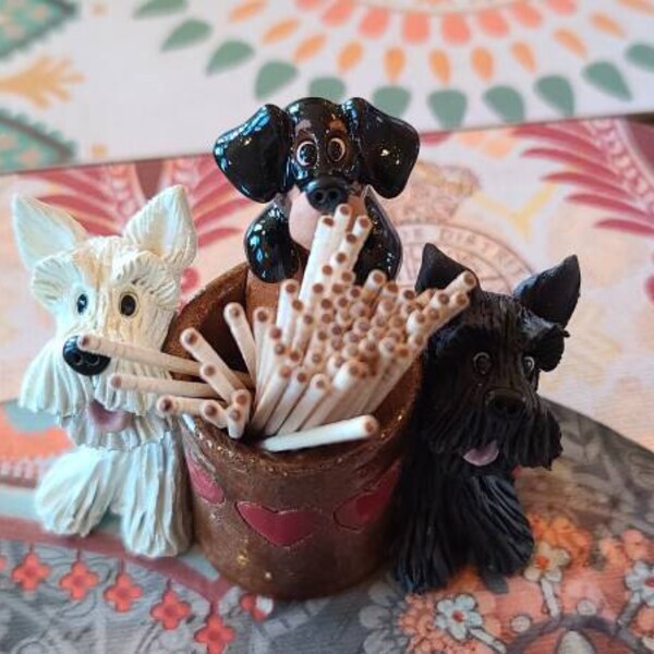 Goofy Dog,clay Dog, Dog Sculpture, Dog Business Card Holder, Hand Made ...