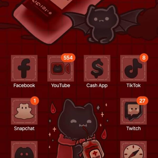 Bat Vampire App Icon Set: Kawaii Phone Theme and Widgets(ios/android ...