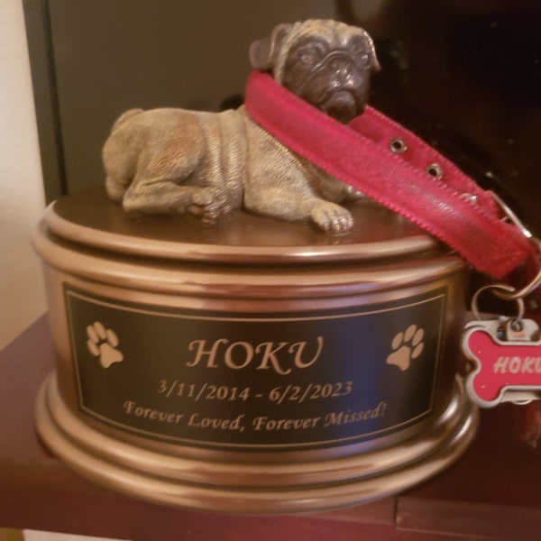 Pug Custom Engraved Figurine Cremation Urn, Urn for Pug, Dog Memorial ...