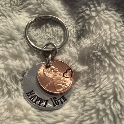 A PAIR of Personalized Lucky Copper Penny Key Chain With Letter ...