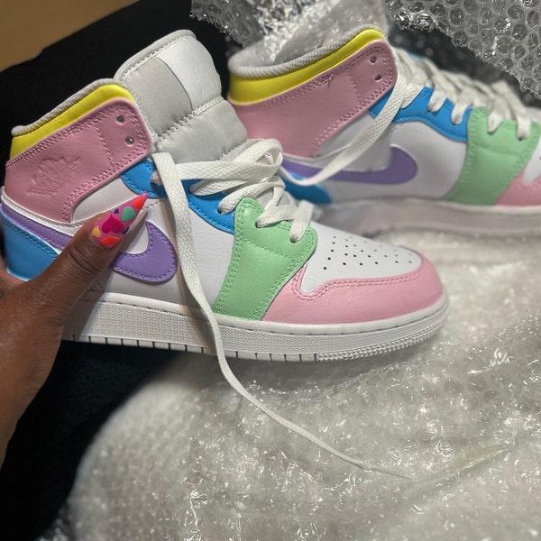 Custom Color Block “spring ” J1s- “pink Yellow Green Blue Pink —check ...
