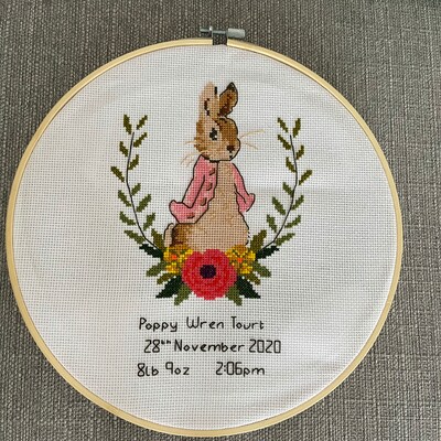Beatrix Potter Birth Sampler Cross Stitch Pattern Peter Rabbit Wreath ...