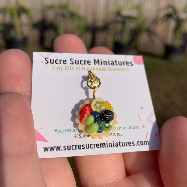 Fruit Tart Charm, Miniature Food Jewelry, Polymer Clay Fruit Tart ...