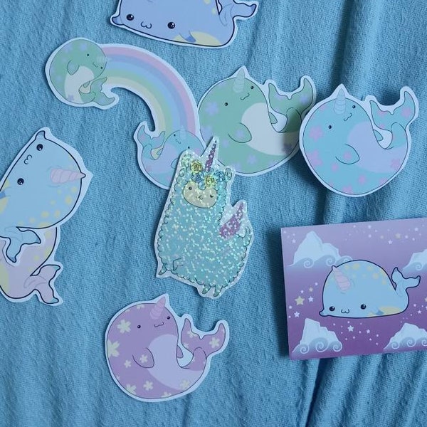 Cute Narwhal Sticker Set, Kawaii Narwhal Stickers, Cute Planner ...
