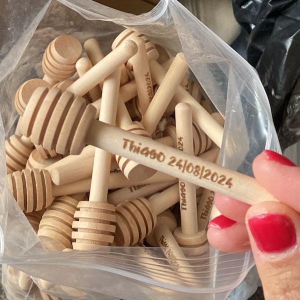 100 Pieces Wooden Honey Dippers Custom Engraved Wedding Party Favors ...