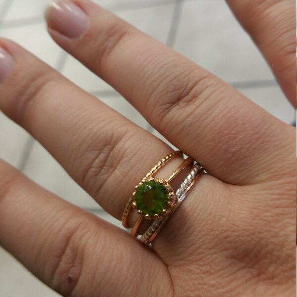 Set of 8 Tri Color Stacking Rings - Sterling Silver, 14K Rose Gold ...