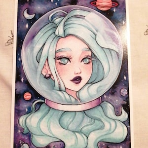 Space Girl Art Print Watercolor Painting Galaxy Illustration - Etsy