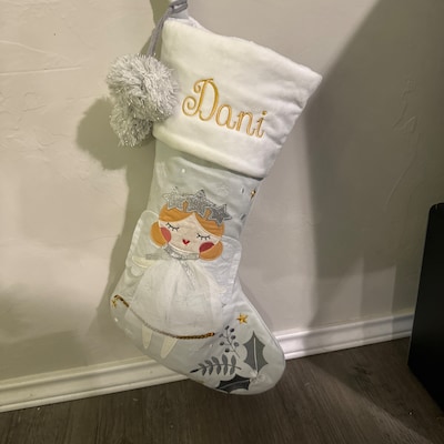 Angel Christmas Stocking, Cream Angel Stocking, Personalized Christmas ...