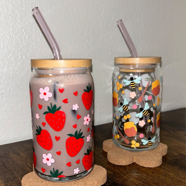 Daisy Iced Coffee Glass Cup | Spring Floral Glass Cup With Bamboo Lid ...