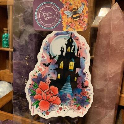 Haunted House Vinyl Sticker Halloween Sticker Tattoo Print - Etsy