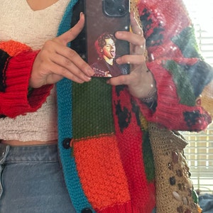 Patchwork Oversized Cardigan Hand Knitted Blue&gray Cardigan - Etsy