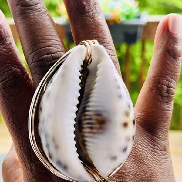 Super Cowrie Shell Ring, Cowrie Shell, Cowrie Shell Jewelry, Shell Ring ...