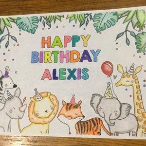 Editable Coloring Page Safari Animals Birthday Party Activity Game Wild ...