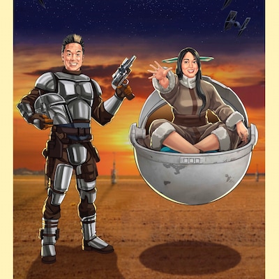 The Mandalorian,mandalorian Portraits,star War,cartoon Family Portrait ...