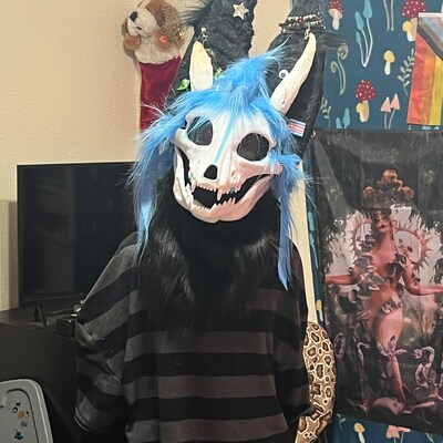 Toony Wolf Skull Mask Movable Moving Hinge Jaw 3D Printed Skulldog Bone ...