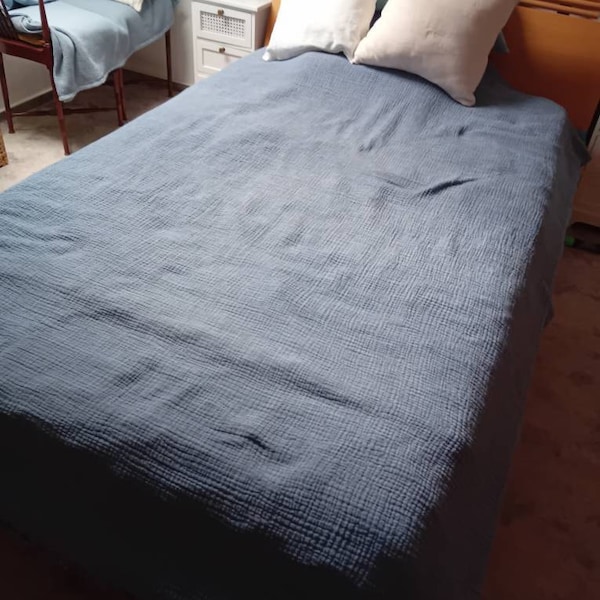 Oversize King Muslin Bed Spread, Muslin Bed Coverlet Queen, Gauze Bed ...